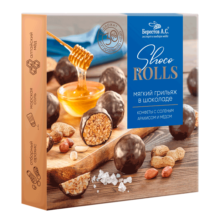 Конфеты "Shoco Rolls" с солёным арахисом и медом в ш.глазури 135г ...
